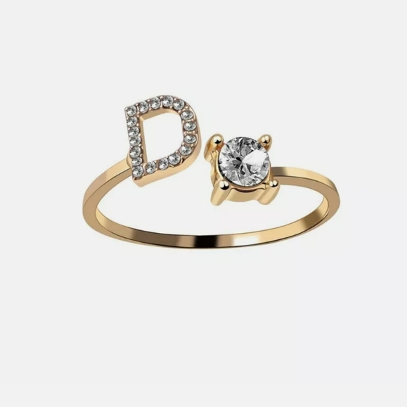 Jewelry | New Crystal Letter D Gold Tone Open Finger Ring | Poshmark